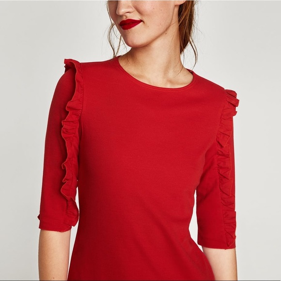 Zara | Dresses | Zara Red Dress With Ruffles Brand New | Poshmark